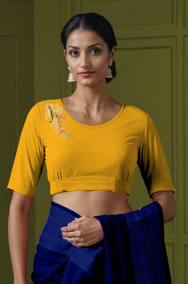 Round Neck Stretchable Blouse Lemon Yellow Red White Shrubs - Basically ...