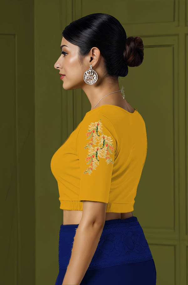 Round Neck Stretchable Blouse Lemon Yellow Red White Shrubs - Basically ...