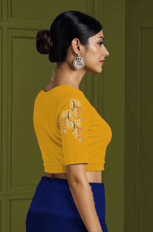 Round Neck Stretchable Blouse Lemon Yellow Red White Shrubs - Basically ...
