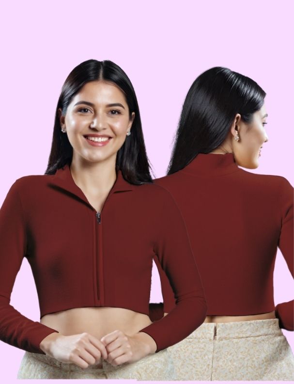 Winter Turtle Neck Blousejacket Maroon Plain - Basically Desi Designer ...